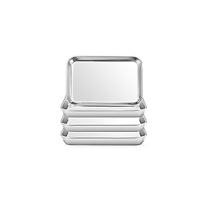 TeamFar Kids Plates Set of 4, 7.3"×5.3"×0.8", Toddler Plate Children Training Trays Set Stainless Steel for Dinner Fruit Salad, Healthy & Toxic Free, Oven & Dishwasher Safe, Sturdy & Mirror Finish