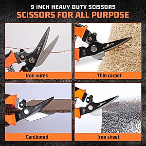 VANJOIN 9'' Scissors Heavy Duty, Carpet Cutter with SK-5 Steel Blade, Multipurpose Carpet Cutting Scissors, Scissors All Purpose for Carpet/Cardboard/Recycle