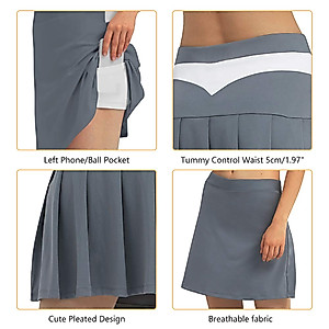 PCGAGA Pleated Tennis Skirt for Women Women's High Waisted Golf Skirt with Inner Shorts Pockets Golf Skirts Grey