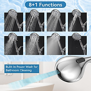 Rain Shower Head with Handheld Spray, MakeFit High Pressure Rainfall Shower Head & 9 Modes Handheld Showerhead Power Wash, 2-IN-1 Dual Shower System with Stainless Steel Hose