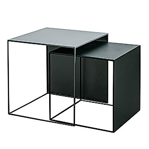 Articles for daily use Nesting Coffee Table, Industrial Stacking end Table, Modern Bedroom Table 2 Piece Set, Sturdy Metal Legs Modern Furniture, Vintage Accent Table