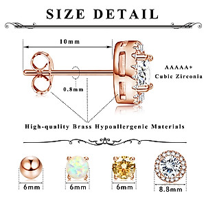 Dochais 4 Pairs Earrings for Women Cubic Zirconia Stud Earrings Set 18K Gold Plated Hypoallergenic 4 Prong CZ Round Opal Ball Stud Tragus Cartilage Ear Jewelry