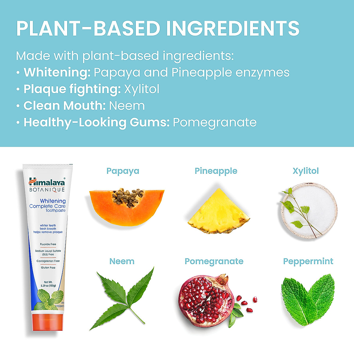 Himalaya Botanique Complete Care Whitening Toothpaste, Simply Peppermint, Fluoride Free for a Clean Mouth, Whiter Teeth and Fresh Breath, 5.29 oz, 2 Pack