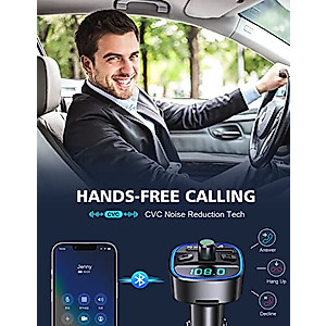 RIWUSI Bluetooth FM Transmitter for Car, [Upgraded Type-C] PD 30W Quick Charging Bluetooth Car Adapter with Hands-Free Calling, Wireless FM Radio Receiver Music Player/Car Kit Support SD Card & USB