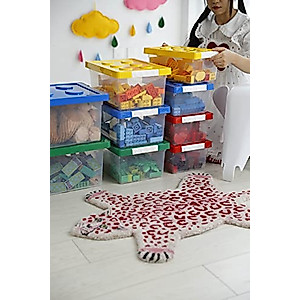 Momo's House Plastic Storage Organizer Box Containers with Brick Shaped Lids - Set of 4 Stackable Organizers Bin Clear, Small