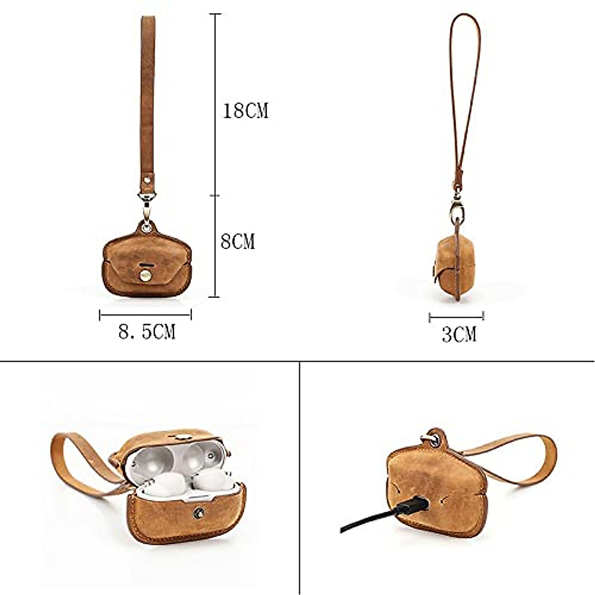 Genuine Leather Case Compatible with Sony WF-1000XM4 True Wireless Earphone Protective Case Crazy Horse Leather Cover with Leather Lanyard (Red)