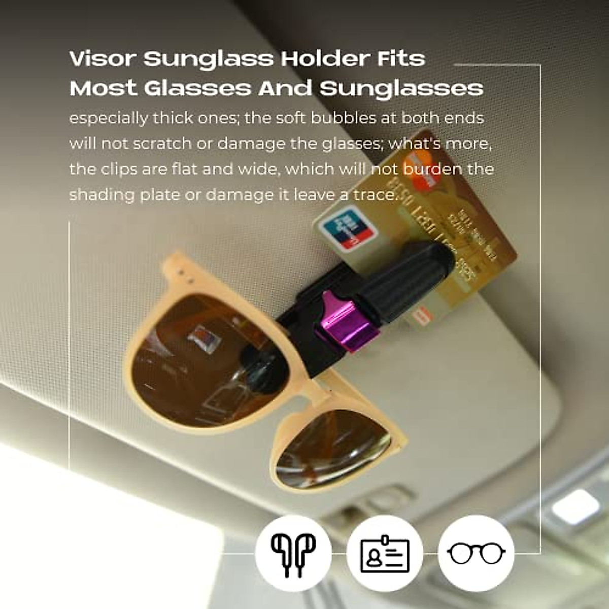 Readerest Sunglass Holder for Car - Glasses Clip Organizer for Car Sun Visor - Sunglasses Mount with Ticket Card - 180-Degree Rotational Clip - Eyeglass Holders for Cars - Glasses Hanger Accessories