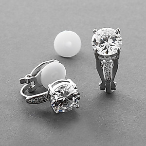 Mariell Clip-On Cubic Zirconia Crystal Stud Earring, 2 Carat, for Wedding, Bride, Prom, Birthday Gift