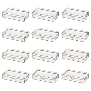LJY 12 Pieces Rectangular Empty Mini Clear Plastic Organizer Storage Box Containers with Hinged Lids (5.3 x 3.1 x 1.2 inch, Transparent)