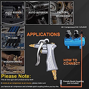 JASTIND Industrial Air Blow Gun with Brass Adjustable Air Flow Nozzle and 2 Steel Extension, Pneumatic Air Compressor Accessory Tool Dust Cleaning and Blower Gun