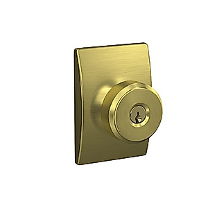 SCHLAGE F51A BWE 608 CEN Bowery Knob with Century Trim Keyed Entry Lock, Satin Brass