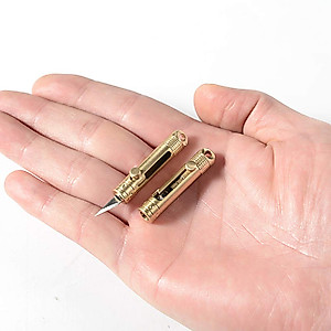 SZHOWORLD Brass Mini Retractable Utility Knife/Mini Box Cutter Small EDC Pocket Portable Knife, Ultra Compact and Lightweight