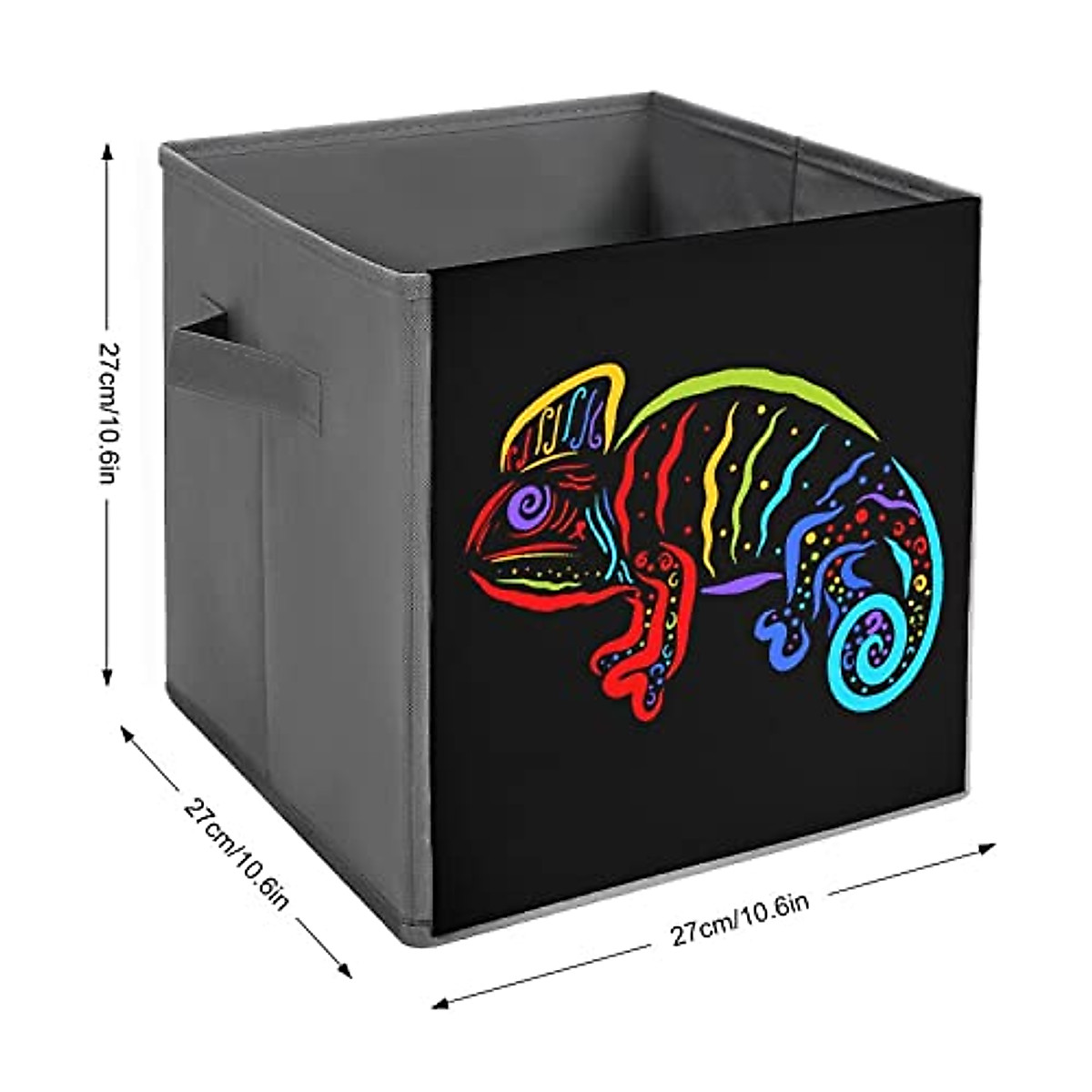 Glow Colored Chameleon Canvas Collapsible Storage Bins Cube Organizer Baskets with Handles for Home Office Car