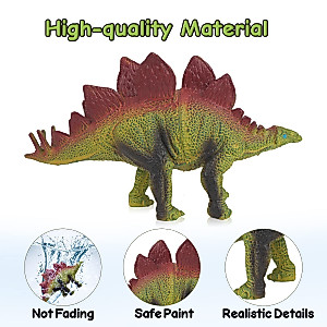 SHIRLIN Dinosaur Toy Figure w/ Activity 46''× 32'' Large Play Mat & Trees, Educational Realistic Dinosaur Playset Including Triceratops Velociraptor Gifts for Kids Boys & Girls