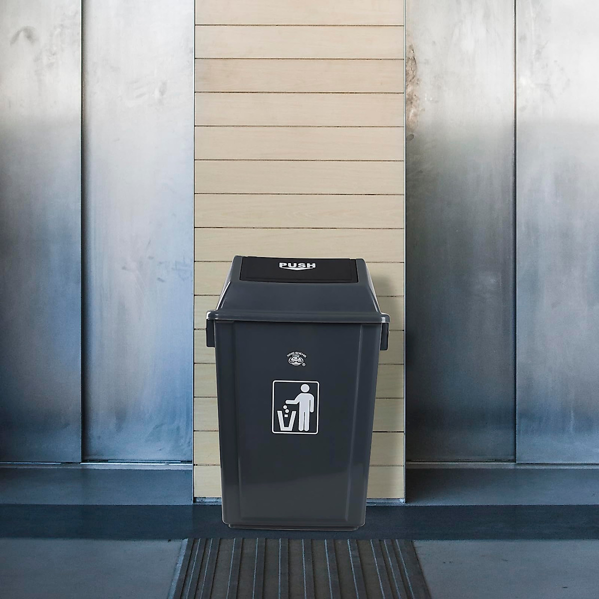 Guankan 13 Gallon Plastic Trash Can with Swing Lid, Large Kitchen Garbage Can with Lid, Grey, 4-Pack