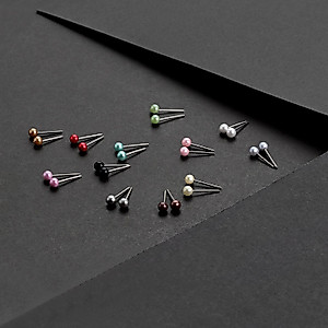 Charisma 4mm Composite Pearl Earrings Round Ball Pearls Stud Earrings Hypoallergenic 12 Pairs Mixed Color Imitation Pearl Earrings Set for Women