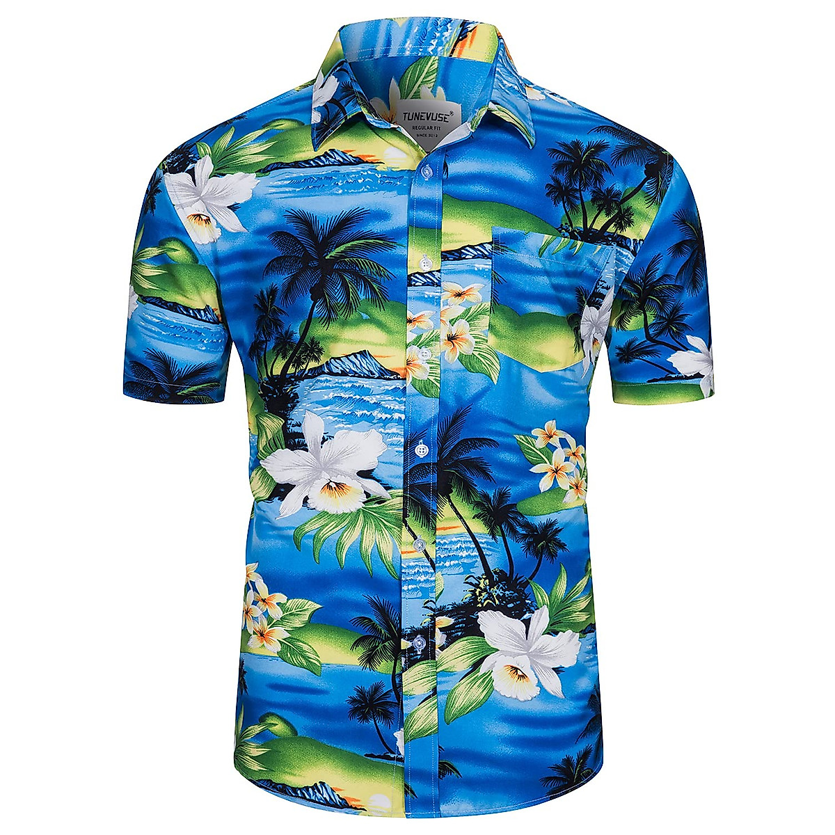 TUNEVUSE Men Hawaiian Shirt and Short Set 2 Picece Beach Outfit Summer Tropical Floral Print Matching Luau Short Suits Flower Print Light Blue XX-Large