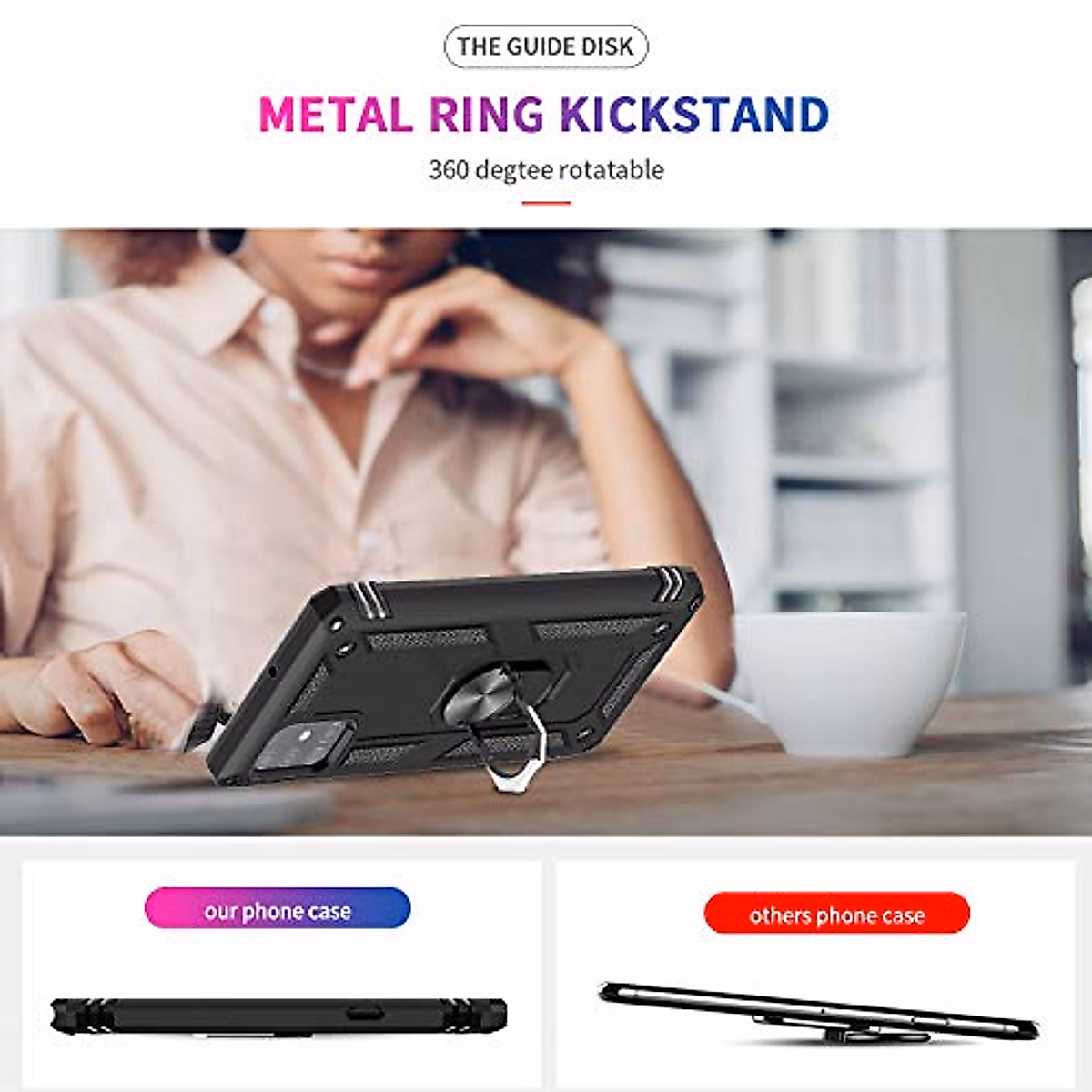 LeYi for Samsung A51 Case, Samsung Galaxy A51 Case with [2 Pack] Tempered Glass Screen Protector, [Military-Grade] Protective Phone Case with Ring Kickstand for Samsung A51 (Not Fit A51 5G), Black