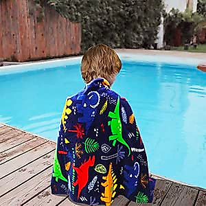 YIFONTIN Beach Towel for Kids, Velour Blanket Throw 24x48 inches 100% Cotton for Bath Swim Camping, Dinosaur.