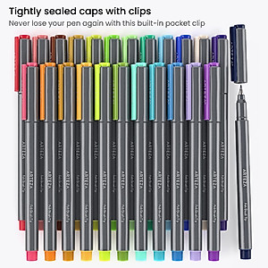 ARTEZA Felt Tip Pens, Set of 24 Landscape Brush Tip Calligraphy Pens for Note Taking, Sketching, Cross-Hatching, Outlining, Dye-Based Ink, Smear-Free