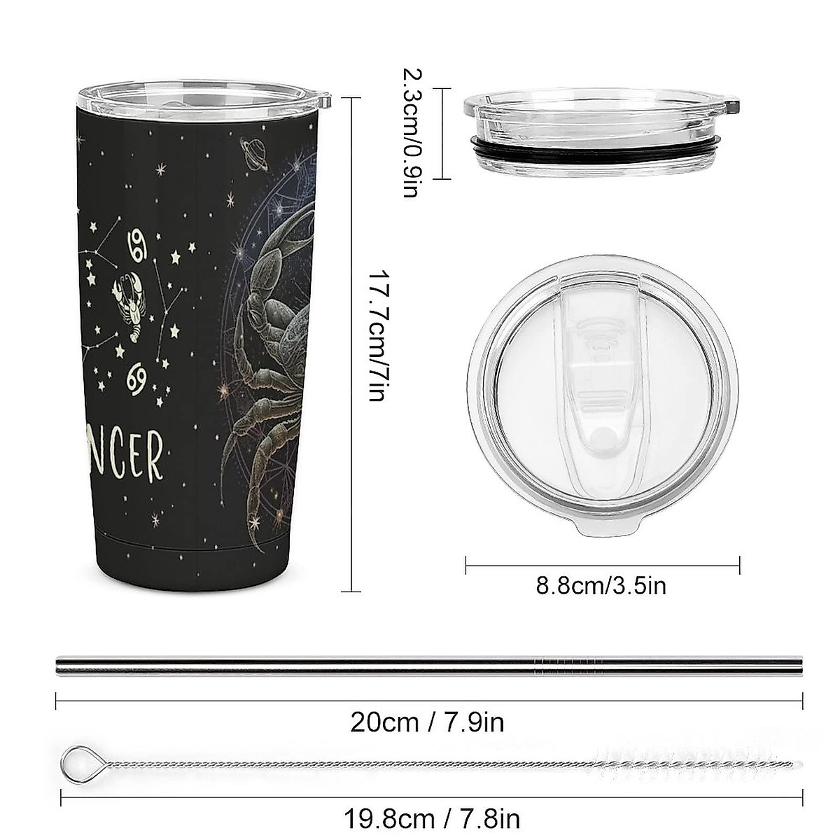 BEOIIBIRD Cancer Zodiac Tumbler Gifts, 20oz Glaze Stainless Steel with Lid and Straw Water Bottles Insulated Coffee Mug, Beverage Cup for Teen Women Men in Home Office Car Travel
