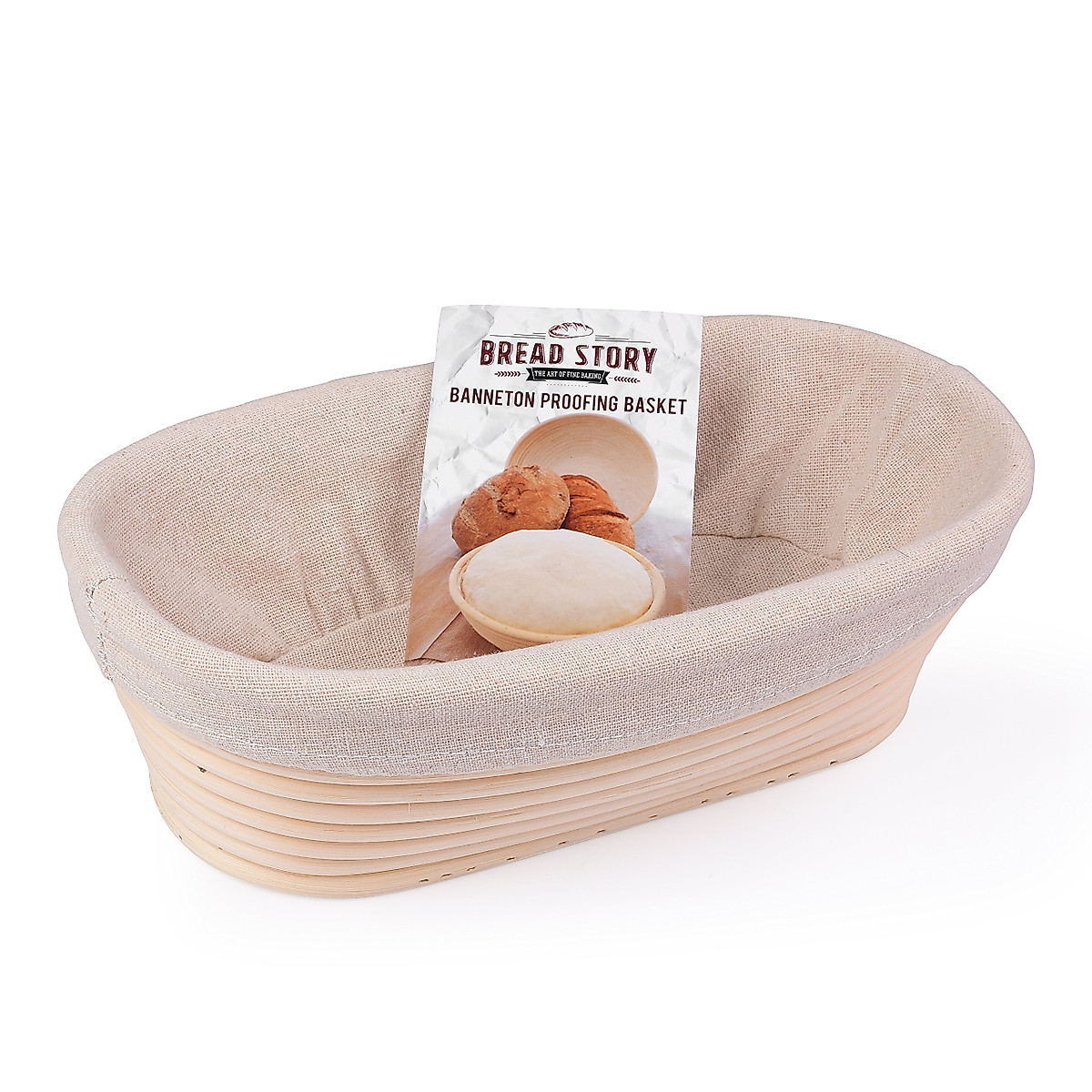 (10x6 inch) Oval Proofing Basket Set by Bread Story Oval Brotform Handmade Unbleached Natural Cane Bread Baking Kit with Cloth Liner Bread Baking e-book Course Discount Coupon
