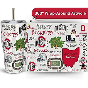 Ohio State University 30oz Stainless Steel 3D Icon Travel Mug – High Performance Double-Walled Thermos w/Convertible Lid & Straw – Insulated Decorative NCAA Beverage Tumbler – For Hot or Cold Drinks