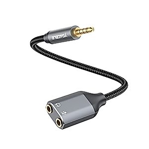 YOACELE 2 in 1 3.5mm Headphone Splitter Adapter, 3.5mm Male to Audio and Microphone Adapter, Compatible with iPhone, Samsung Phones and Tablets