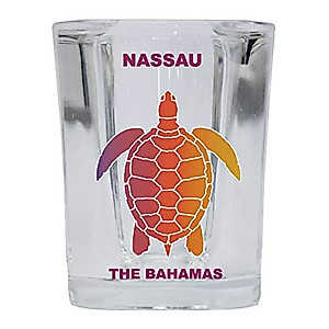 NASSAU The Bahamas Square Shot Glass Rainbow Turtle Design