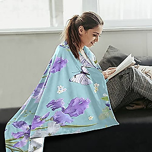 WENXOUAL Double-Sided Microfleece Blanket Thin Cozy Warm TV Blanket Blooming Iris Flowers Air Conditioning Throw Blankets Decorative Throw Blankets for Sofa Floor Couch Bed Living Room-50x60