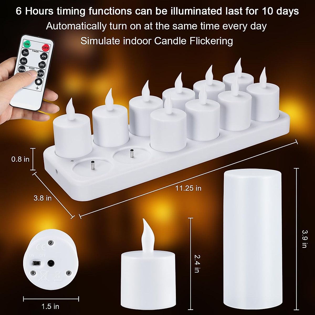 WoneNice Rechargeable Tea Light Candles with Remote Timer, Romantic Deco for Home Parties, Restaurants, Weddings, Christmas
