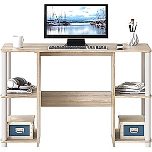 SHW Home Office Wood Desk with Double Sided Shelves, Oak