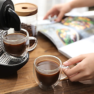 ZONEYILA Double Wall Glass Coffee Mugs Set of 4-6 OZ Insulated Coffee Cups - Clear Glass Drinkware with Handle for Double Espresso, Cappuccino, Latte, Hot/Cold Beverages