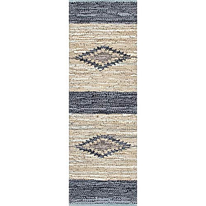 nuLOOM Farren Hand Woven Diamond Leather Runner Rug, 2' x 6', Grey