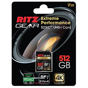 Ritz Gear 512GB High-Speed SDXC UHS-I SD Card, C10, U3, V30, Full-HD & 4K Memory Card