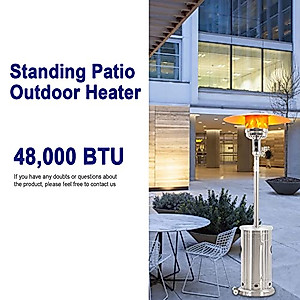 PIONOUS 48000BTU Outdoor Patio with Wheel and Table Heater, Gas Heater for Iindoor and Outdoor use for Party, Garden, Deck, Library, Camping - 4 Set, Silver