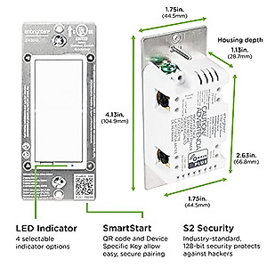 Enbrighten Z-Wave Smart Rocker Light Dimmer with QuickFit and SimpleWire, 3-Way Ready, Works with Alexa, Google Assistant, ZWave Hub Required, Repeater/Range Extender, White & Light Almond, 46203