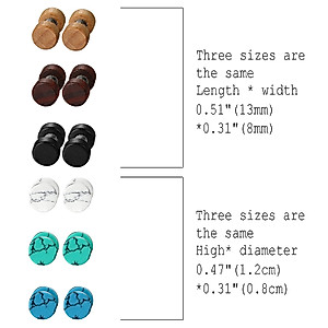 6 Pairs 8MM Marble Stone Wood Screw Stud Earrings Set,Cupimatch Ear Piercing Plugs Faux Gauges Illusion Tunnel Earrings (8 mm)