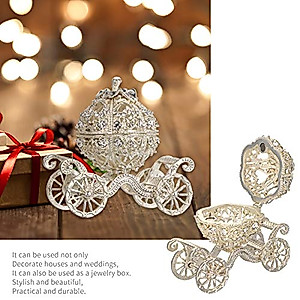 Kisangel Silver Rhinestone Princess Crystal Pumpkin Carriage Trinket Jewelry Box Collectible Figurine Decorative Jewelry Ring Display Holder Table Sculpture