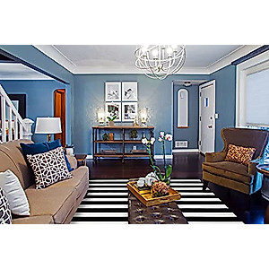 Ckorzen Cotton Black and White Striped Rug 8x10 Reversible Hand-Woven Washable Retro Lattice Striped Outdoor Rugs Black and White Area Rug for Kitchen, Dining Room, Bedroom, Living Room