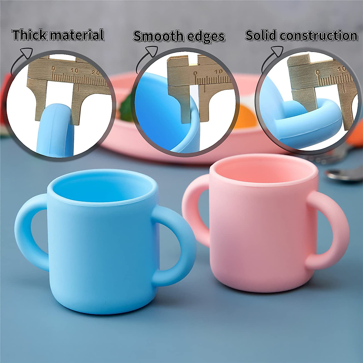 2 Pack Silicone Training Cup for Infants, Drinking Toddler Cup for Baby and Toddler - Boy Learner Cup Transition Cup 5 Oz(Blue/Gray) 6+ months