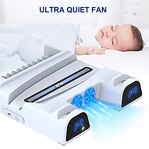 Dobe PS5 Stand with Cooling Station, PS5 Controller Charging Station for Playstation 5 Console Disc/Digital Edition, PS5 Accessories Vertical Stand with 3-Level Speeds Cooling Fan & 11 Games Organizer