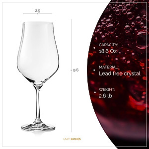 Crystalex Wine Glasses Set Of 6, Stemmed Crystal Port Red & White Wine Glass Set, 100% Lead-Free Glass (550 ML)