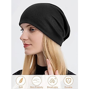Senker Fashion Cotton Slouchy Beanie Hats, Chemo Headwear for Women Men Soft Lightweight Chemo Skull Cap Elastic Sleeping Cap Black Grey
