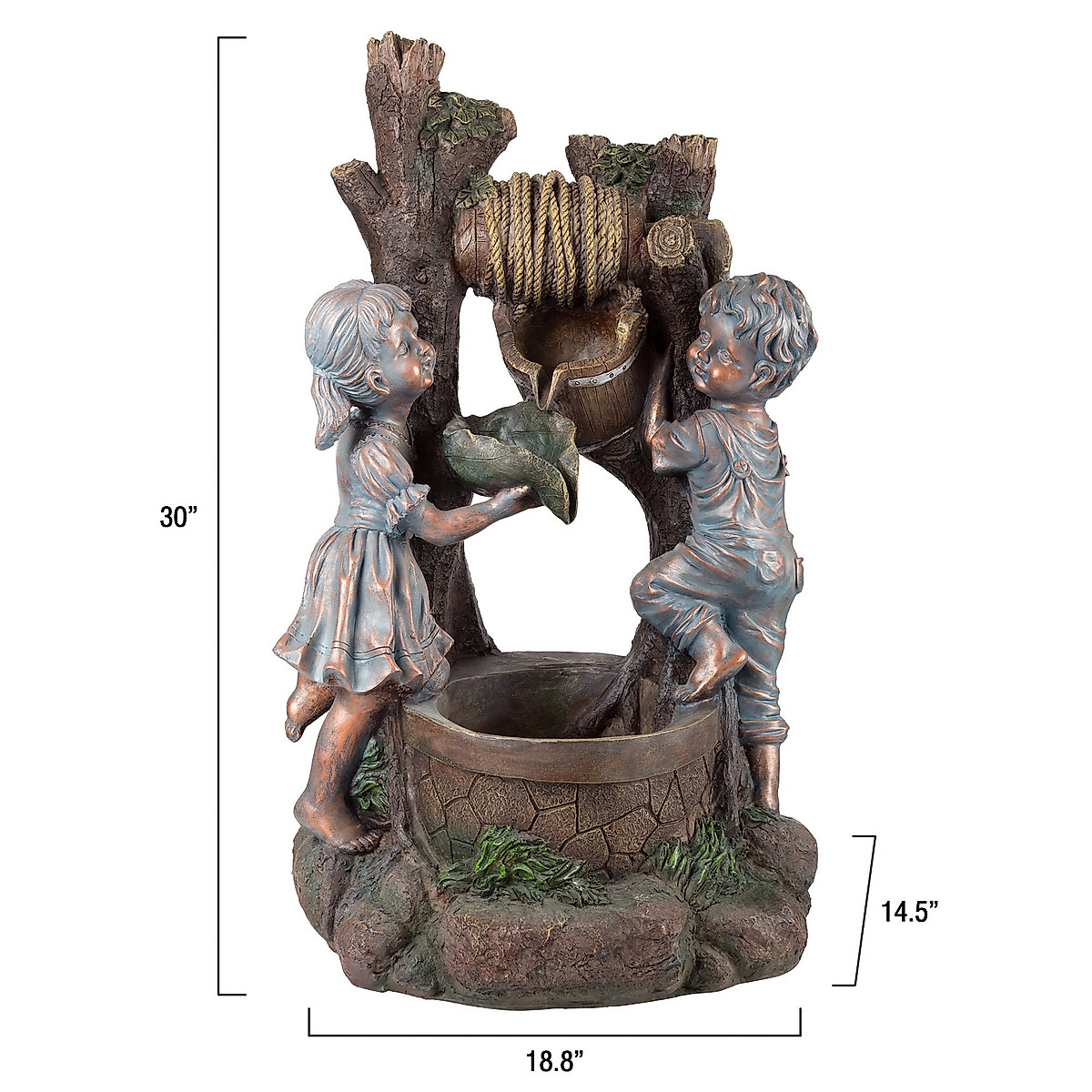 Boy and Girl Outdoor Water Fountain - Cascading Waterfall with Soothing Sounds and 4 LED Lights for Garden or Patio by Pure Garden (Antique Bronze)