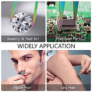 6 Pieces Eyebrow Tweezers Set with Curved Scissors, Eyelash Brush Stainless Steel Brow Remover Tools for Women and Girls, Hair Plucking Daily Beauty Tool with Storage Case (Rainbow Color)