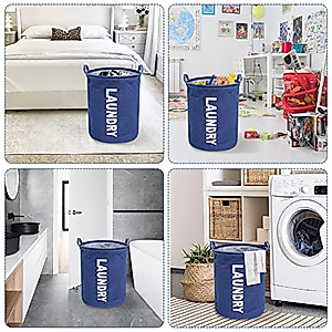 Consmos 2-Pack Collapsible Laundry Basket, Large Laundry Hamper with Handle, Freestanding Laundry Baskets Dirty Clothes Basket for Bedroom, Bathroom& College Dorm, Dark Blue