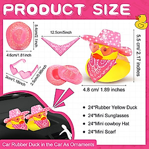 Jexine 24 Pcs Cowboy Rubber Duck, Mini Cowboy Rubber Duck with Hat Glasses Scarf Shower Party Favor(Glitter Pattern)