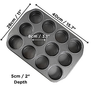 Wrenbury Pro Mini Cheesecake Pans Removable Bottom 12 Hole - Heavy Gauge Carbon Steel Muffin Cupcake Pan Loose Bottom Springform for Baking - 3 Inch Individual Cheesecakes Tin - PFOA Free