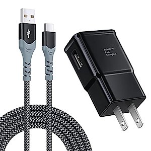 Adaptive Fast Charging Wall Charger with USB C Cable 10Ft, Excgood Fast Charger Power Adapter USB Type C Cable Fast Charging Compatible with Samsung Galaxy S23 S22 S21 S8 S9 S10 A13 A12 A03s-Black